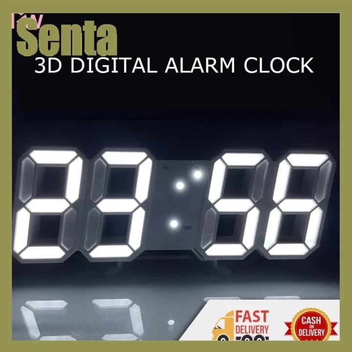 Senta 3D LED Wall Clock Digital Timer Nightlight Watch Alarm Clock for ...