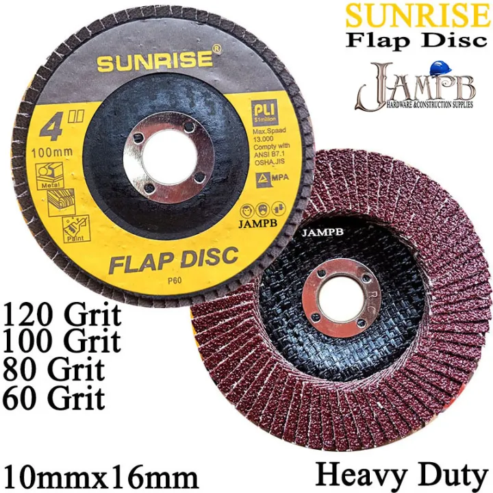 Sunrise Flap Disc 4" 60, 80, 100, 120 grit (10pcs) Heavy Duty By JAMPB ...