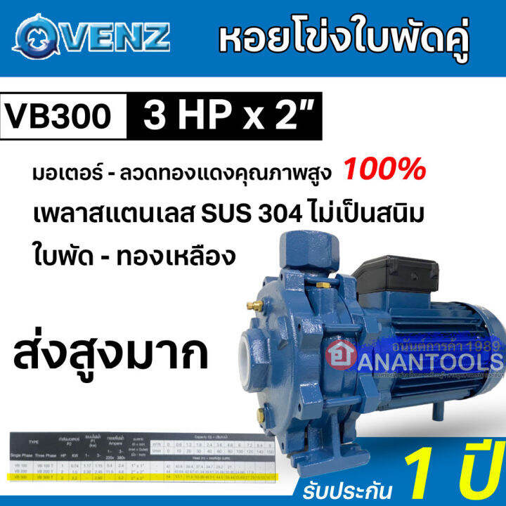 VENZ หอยโข่ง ใบพัดคู่ ปั๊มน้ำหอยโข่ง ปั๊มแรงดันสูง 3 แรงม้า ( 3HP ) 2 ใบพัด ท่อ 2 นิ้ว ไฟบ้าน ...
