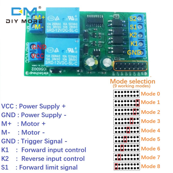 diymore 12v 24v Motor Forward/Reverse Control Board Two Relay Delay Timing Cycle Module Control ...