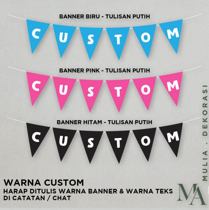 Bunting Flag Banner Segitiga Custom Nama Huruf 1 Hari Jadi Polos Tedak ...
