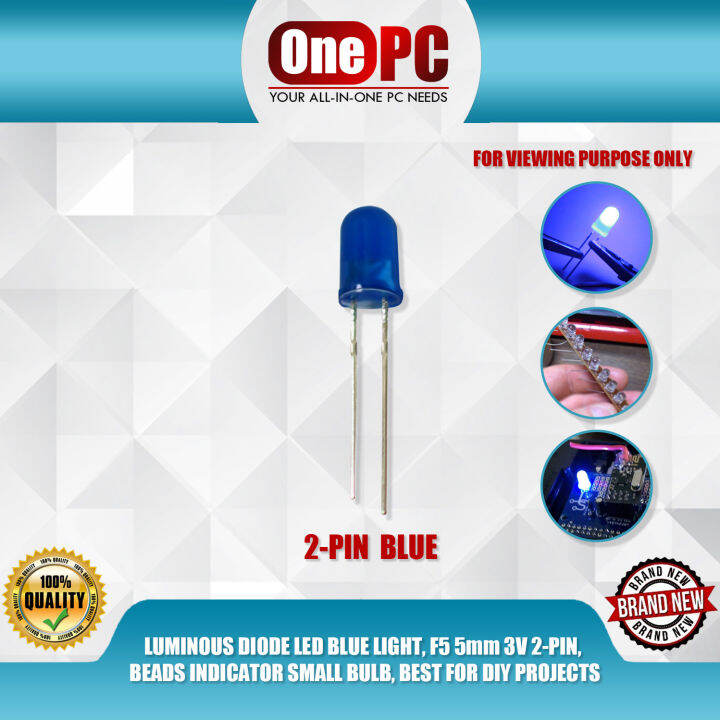 LUMINOUS DIODE LED BLUE LIGHT, F5 5mm 3V 2-PIN, BEADS INDICATOR SMALL ...