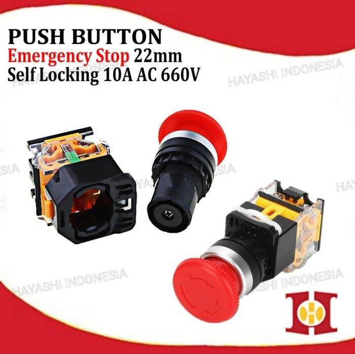 Push Button Emergency Stop Self Locking Switch 22 mm Tombol Darurat ...