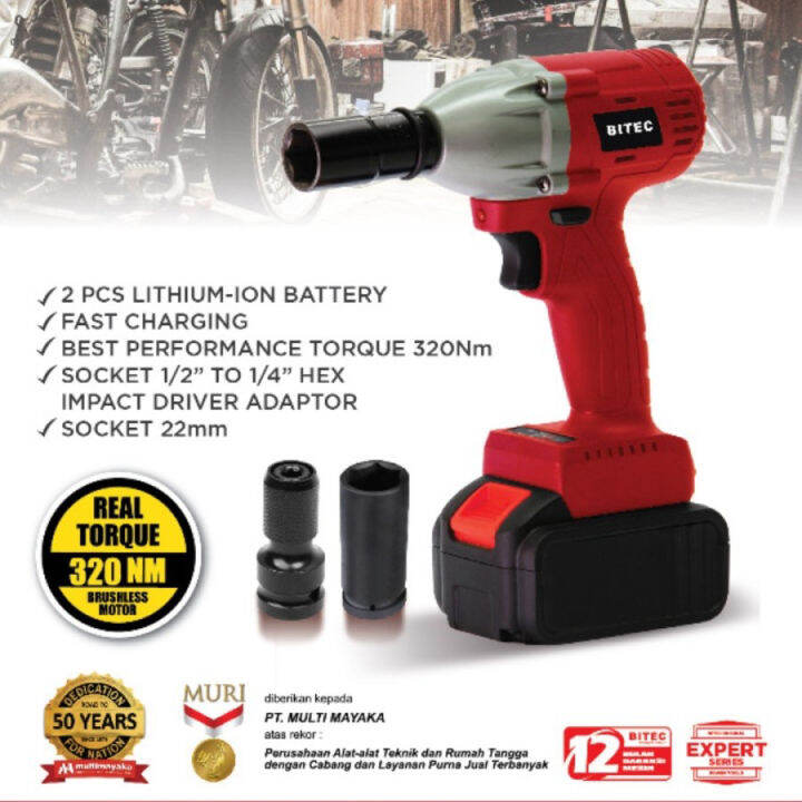 bitec biw r3250 impact wrench mesin pembuka baut 2 battery | Lazada Indonesia