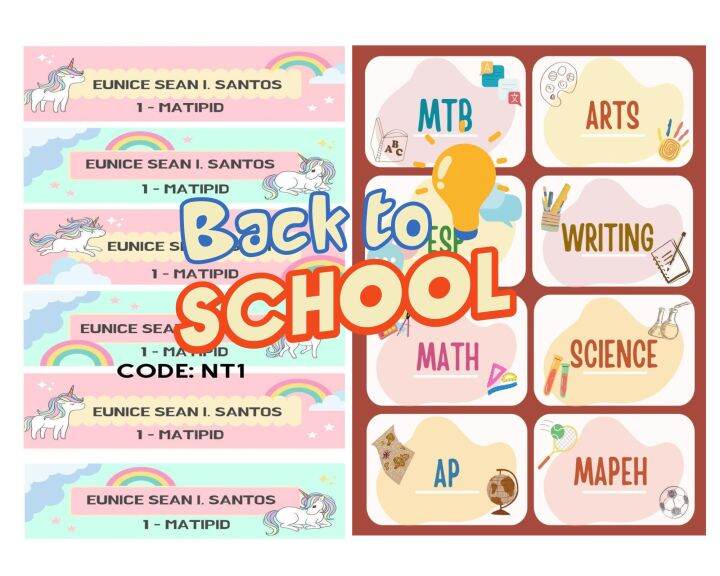 Personalized STICKER NAME LABEL and SUBJECT LABEL for school (8-9 pcs ...