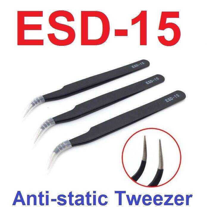 ESD-15 Anti-static Curved Straight Tip Forceps Precision Soldering ...