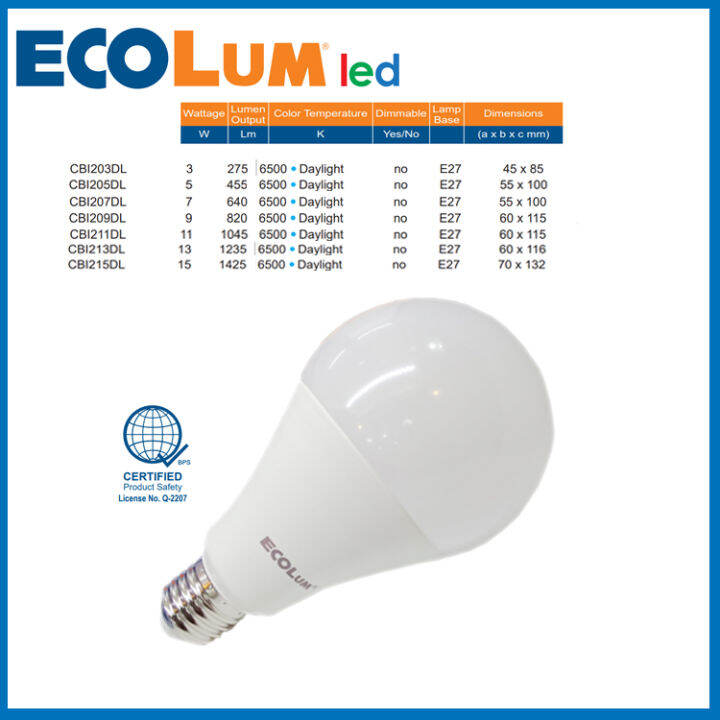 Ecolum LED Bulb (Daylight) 3w/5w/7w/9w/11w/13w | Lazada PH