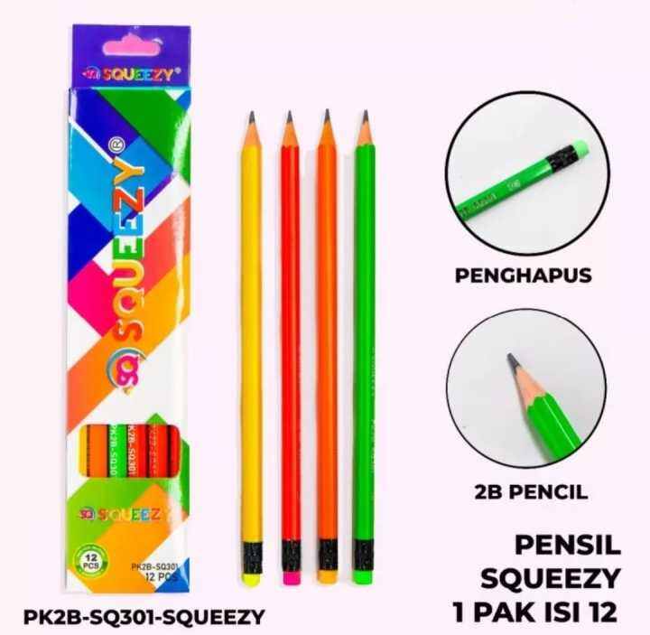 Pensil 2B SQUEEZY 1 Pack isi 12 Pcs / Pensil 2B Dengan Penghapus ...