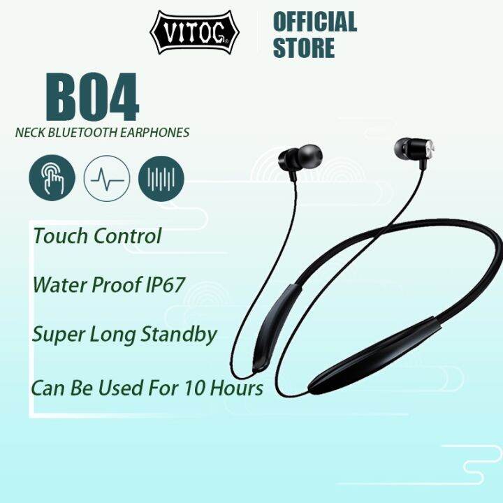 จัดส่งฟรีVitog B04 หูฟังไร้สายบลูทูธแบบคล้องคอสเตอริโอกีฬาวิ่งหูฟังกัน ...
