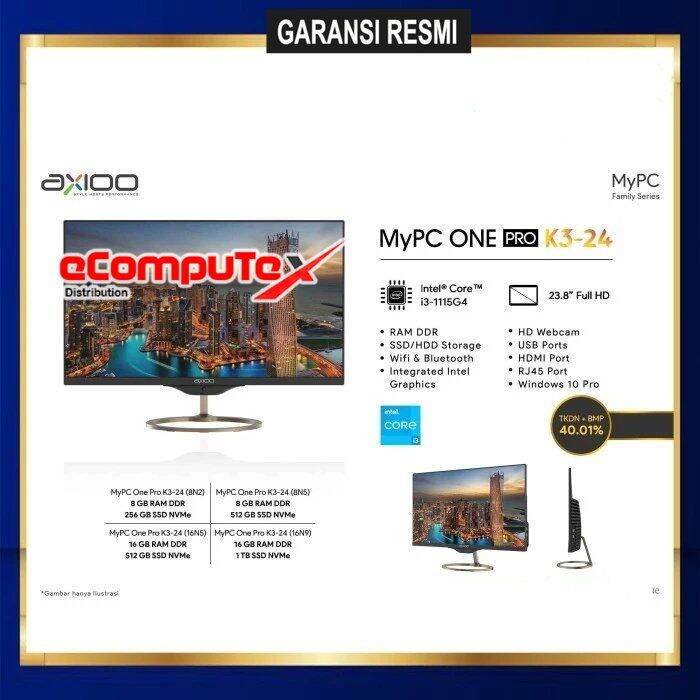 PC AIO AXIOO MYPC ONE PRO K3 (8N5-24) K3-24 (8N5-5) RAM 8GB / 512GB NVME CORE I3 24" INCH TKDN ...