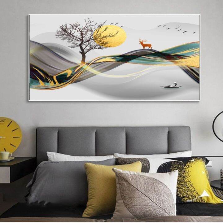 Lukisan poster dan cetakan pemandangan garis abstrak Modern lukisan ...