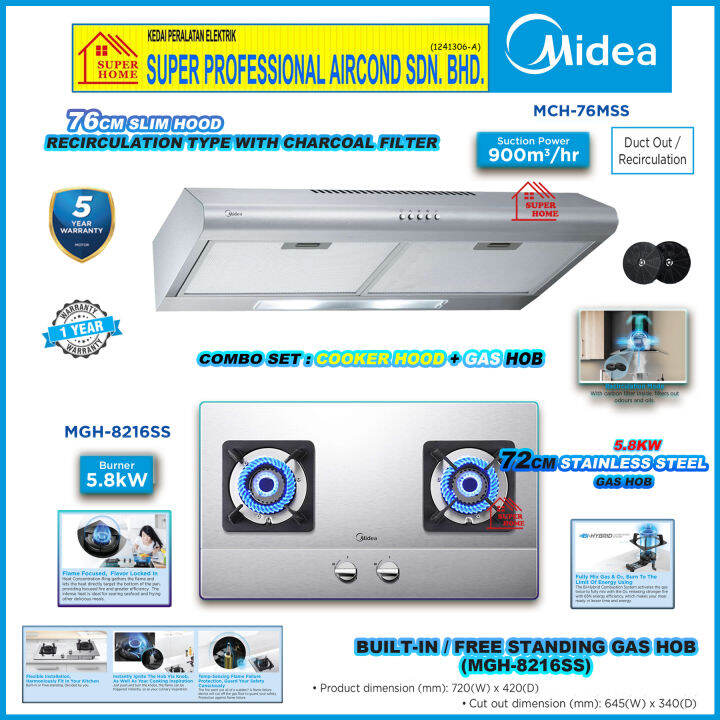 Midea Built-in Hob MGH-8216SS 72cm Stainless Steel Body Cooker Gas Hob ...