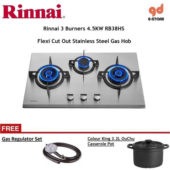 Rinnai RB-38HS 3 Burners 4.5kw Flexi Cut Out Built-in Stainless Steel Gas Hob RB38HS | Lazada
