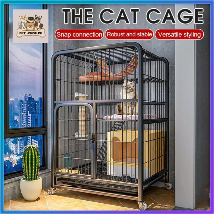 Heavy duty cat cage with wheels easy assembles sturdy pet 2/3/4 layer ...