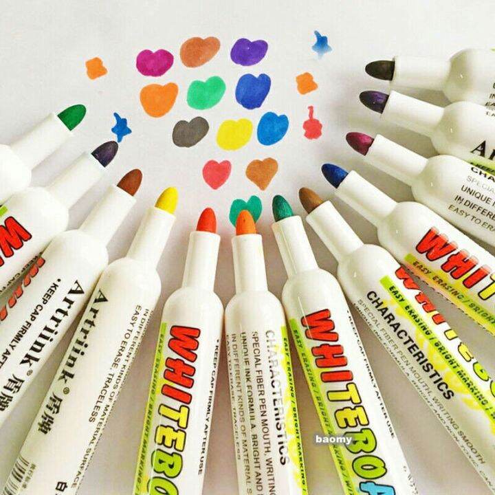 12 Colouring Dry Erase Marker Pens Easy Whiteboard Wipe Clean for Kids ...