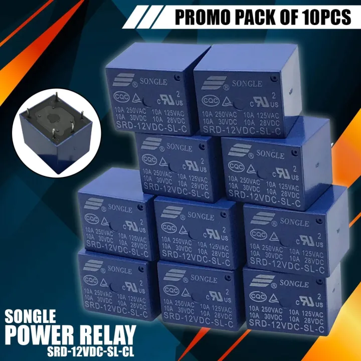 【Local】 ⚡10 pcs SONGLE 12V DC 10A 5 Pin Mini Power Relay SRD 12V⚡ | Lazada PH