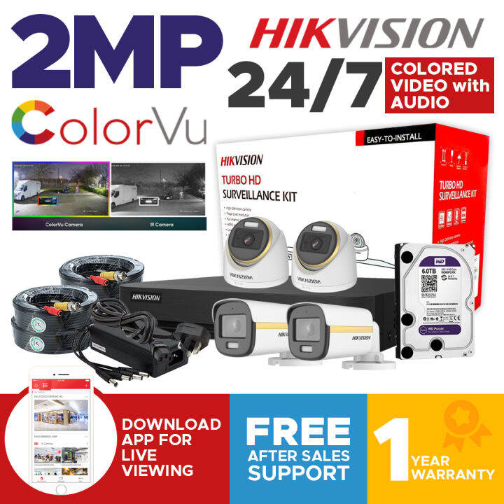 Complete 4 channel 2mp 24/7 Colorvu with Audio CCTV Hikvision Camera ...