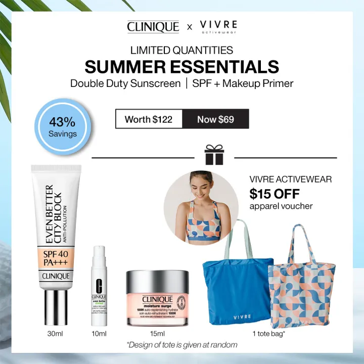 [Lazada Exclusive] Clinique x Vivre Activewear Summer Essentials Kit: Clinique 3 pcs of Skincare ...