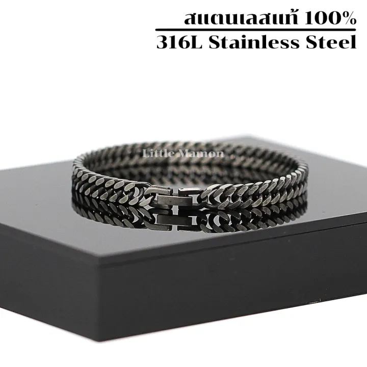 สร้อยข้อมือ เลสข้อมือ หน้ากว้าง 6 มิล สีเงินด้าน รมดำ กำไลข้อมือ ข้อมือ ...