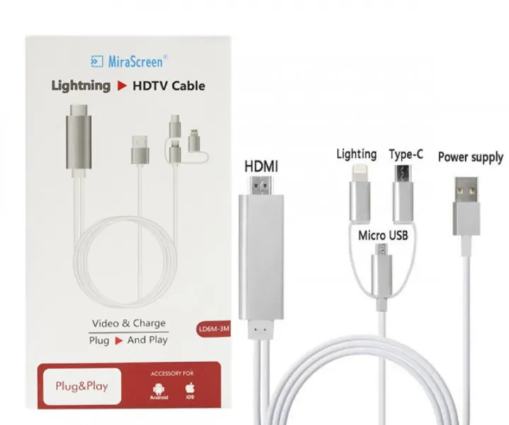 3 in 1 Type C & Micro / Lightning IOS to HDMI Cable HDTV AV Adapter ...