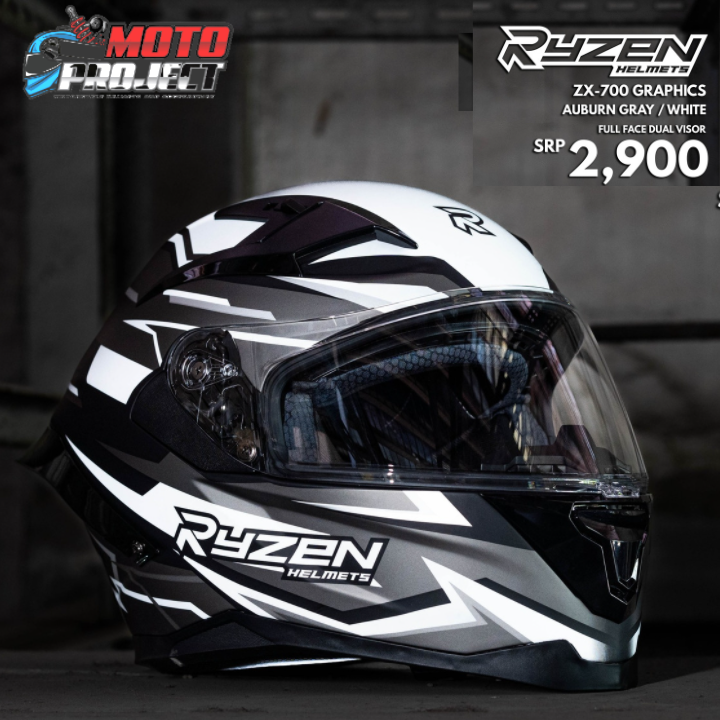 RYZEN ZX-700 Hurricane Dual Visor Full Face Helmet white grey | Lazada PH