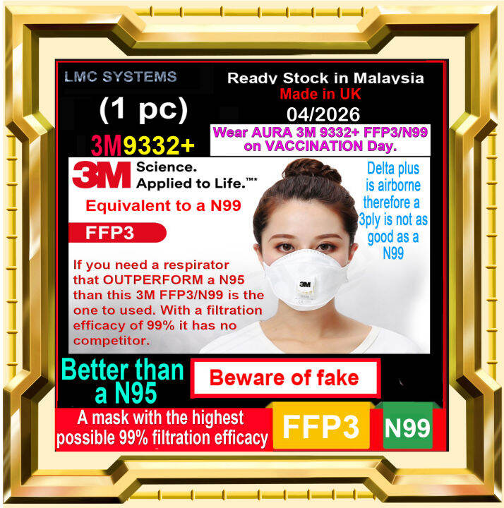 Face Mask Topeng Respirator efficacy is higher than a N95 Aura 9332A+ FFP3 N99 | Lazada