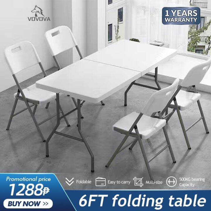VOVOVA Heavy Duty Folding table 4ft 6ft White/brown Outdoor Dining ...