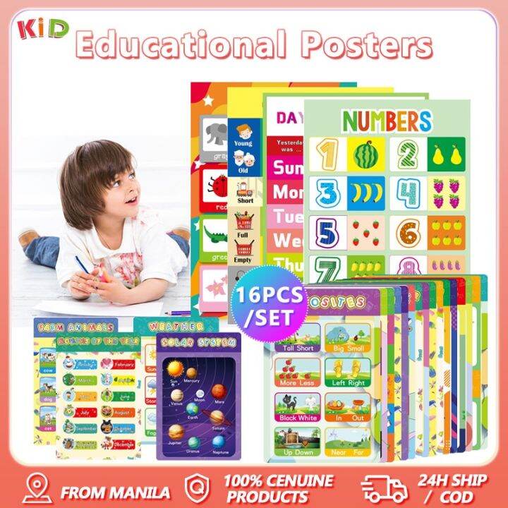 16pcs chart for kid educational set Big Size Educational Wall Charts ...