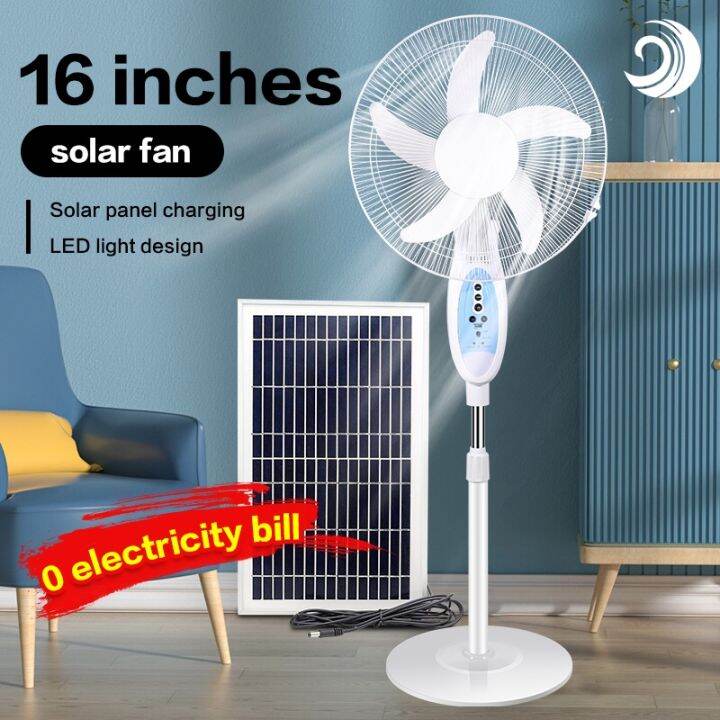 solar electric fan with panel 16 Inch standard rechargeable portable ...