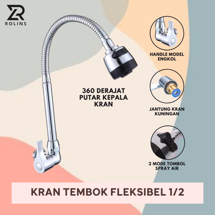 Kran Air Keran Angsa Fleksible Tembok Cuci Piring Chrome Sinck sus ...
