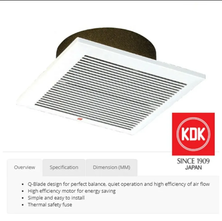 KDK 8" inch Ceiling Mounted Ventilating Fan / Exhaust Fan 20CQT | Lazada