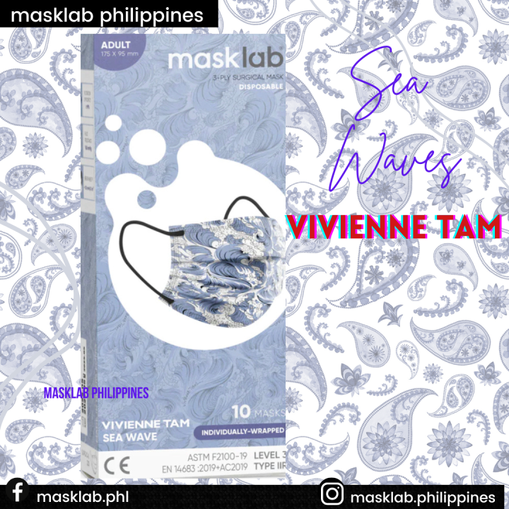 masklab : SEA WAVES ( VIVIENNE TAM ) : ADULT 3-PLY SURGlCAL MASK 2.0 ( 10 PCS , INDIVIDUALLY ...
