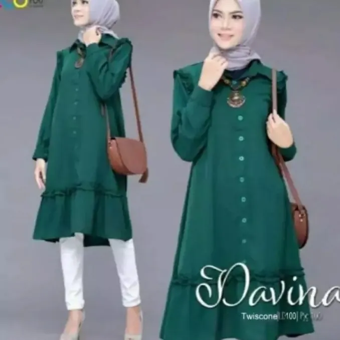 Tunik Kemeja Dress DAVINA Trend Kekinian 2022 / Model Style Hijab Mewah Elegan Modern Lengan ...