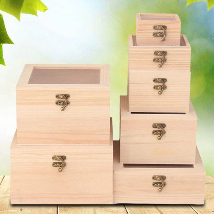 Plain Wood Wooden Square Hinged Storage Boxes Craft Gift Box Solid Wood ...
