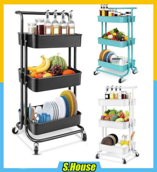 3 Tier Trolley Storage Rack Book Shelves Multipurpose Rak Serbaguna ...