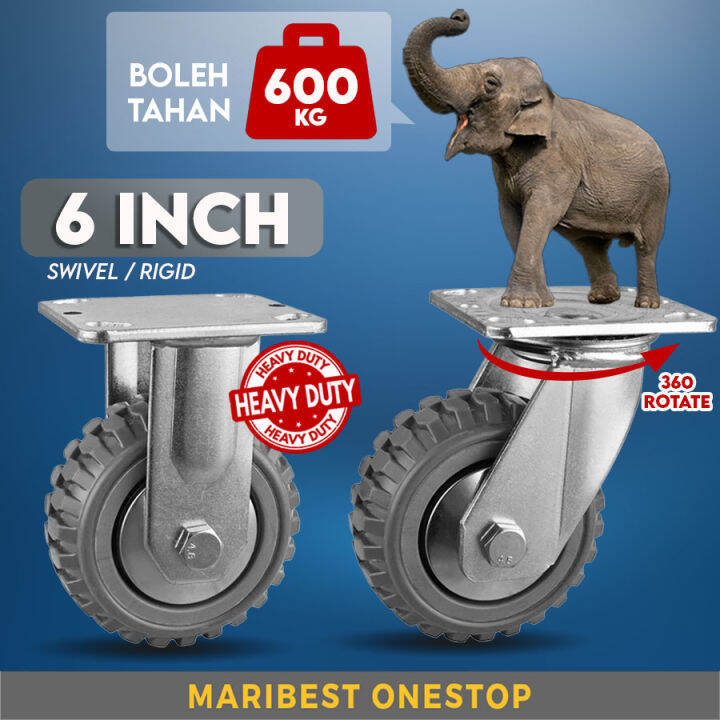 6 Inch 600kg Swivel Rigid Rubber Caster Wheel Heavy Duty Caster Wheel Roller Castor Wheel Heavy ...
