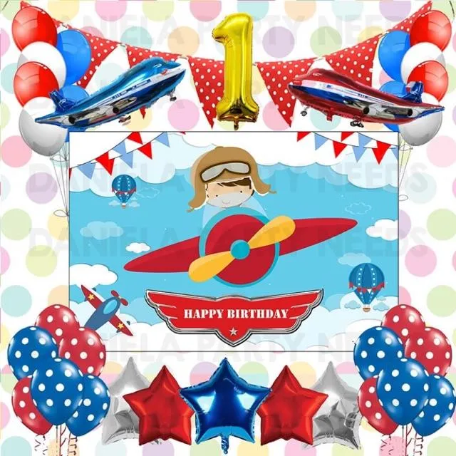 Airplane - Pilot theme Birthday Party Decoration Set - Airplane Pilot ...