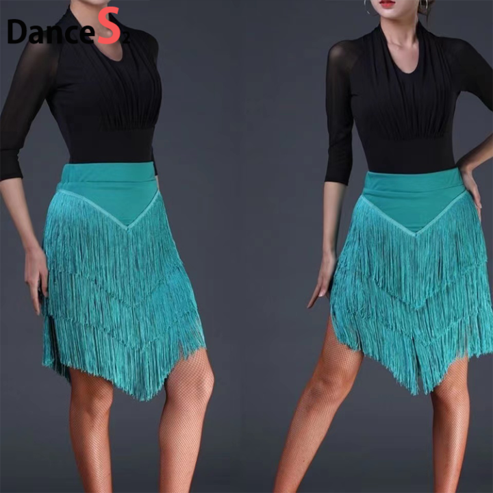 Latin dance skirt Samba Women Tango Layers Tassels Fringes Competition ...