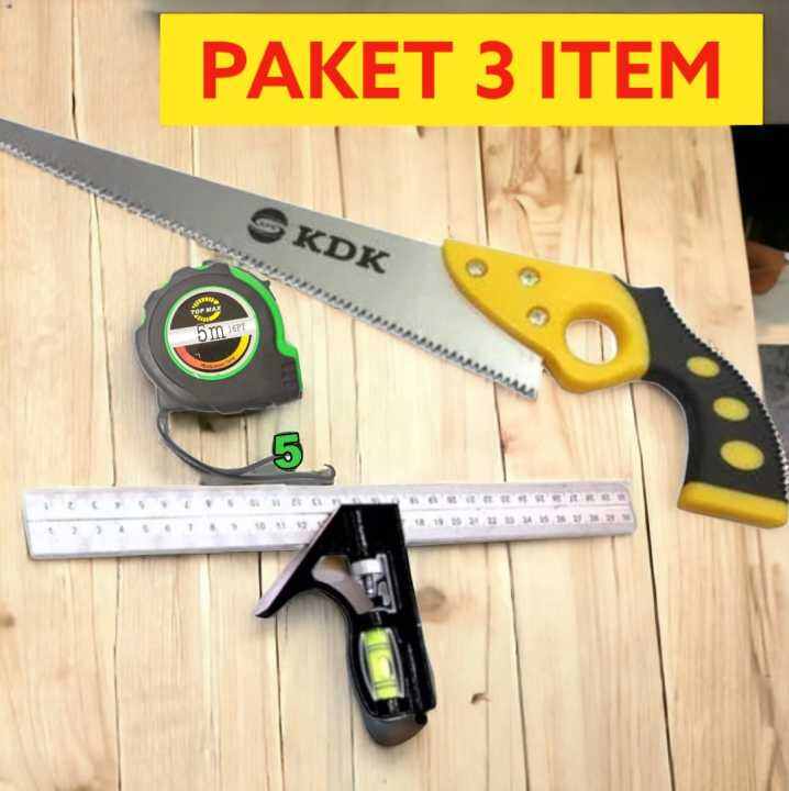 AB PAKET TUKANG KAYU 3 ITEM gergaji potong kayu meteran 5 meter siku ...