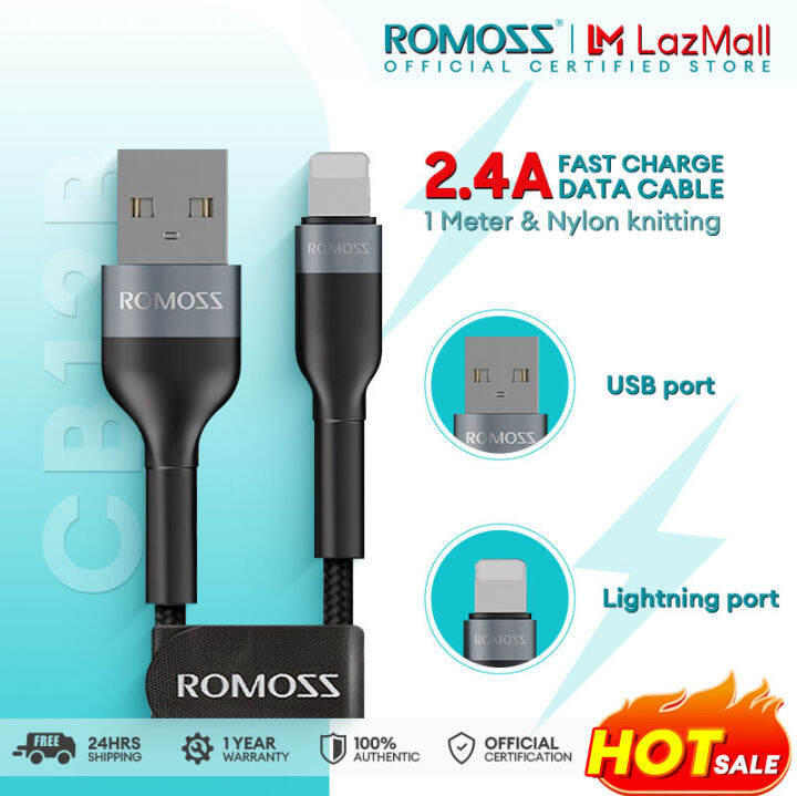 Romoss CB12B 1M/2M 2.4A Fast Charging Lightning Cable | Lazada PH