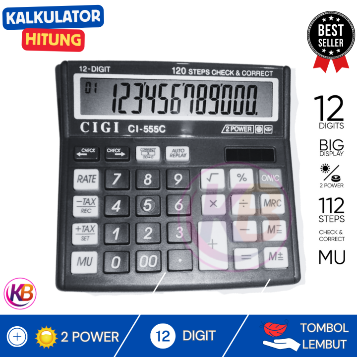 Calculator Kalkulator 12 Digit (120 Steps) - Check Correct - Dua Power ...