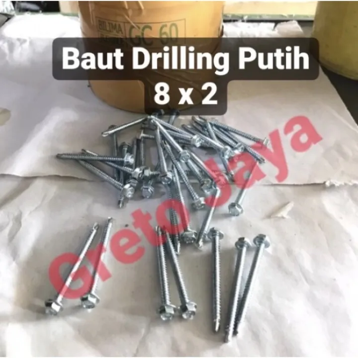 ( 8x2 10bj ) Baut Drilling Putih 8 x 2 Self Drill Atap Driling Baja ...