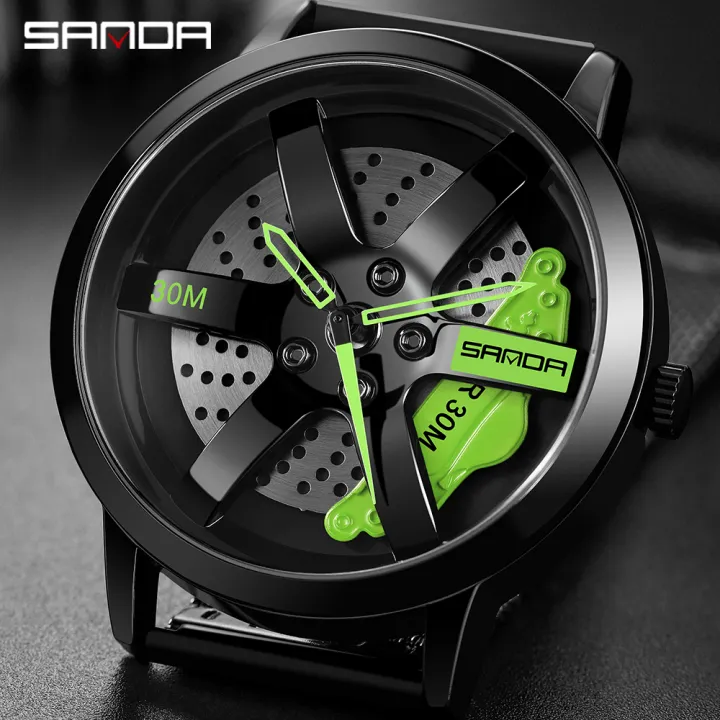 SANDA Men Rim Hub Watch Custom Design Sports Car Watch Stainless Mesh Racing Wheel Rim Hub ...