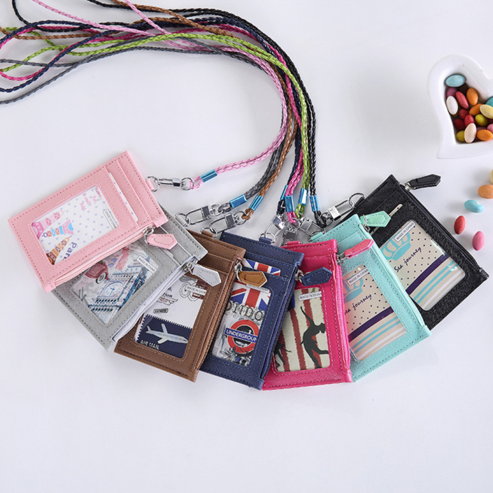 NEW COD! Unisex Multi-slot Zipper Leather ID HOLDER Badge Bag Lanyard ...