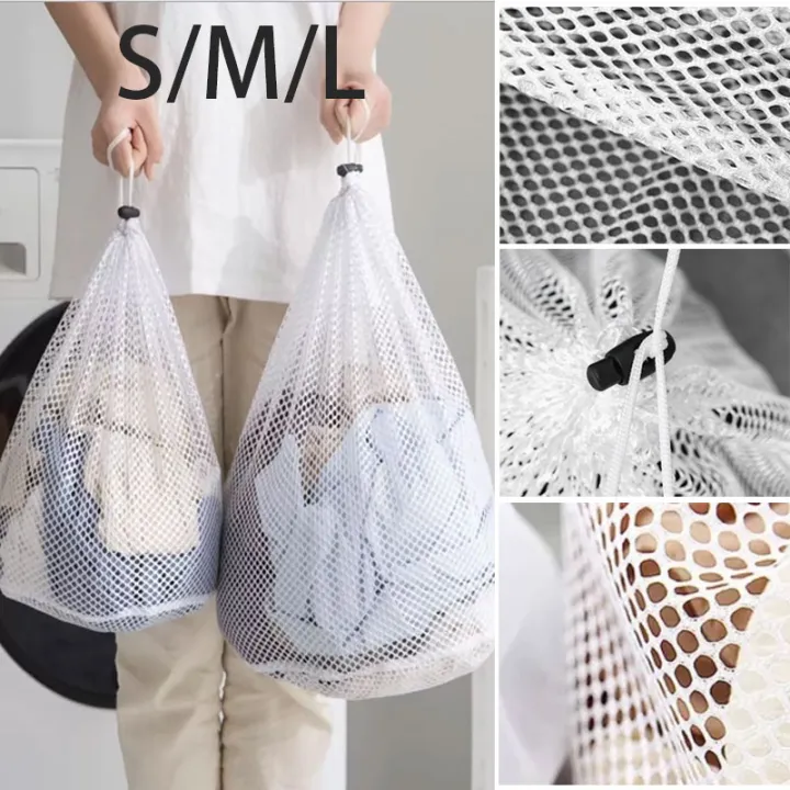 S/M/L Fine Mesh Laundry Bag with Lockable Drawstring Large Storage Bra ...