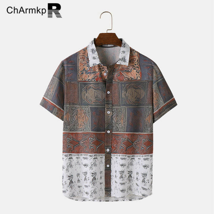 Perfectly ChArmkpR Men's Tribal Totem Print Short Sleeves Tops Shirts ...