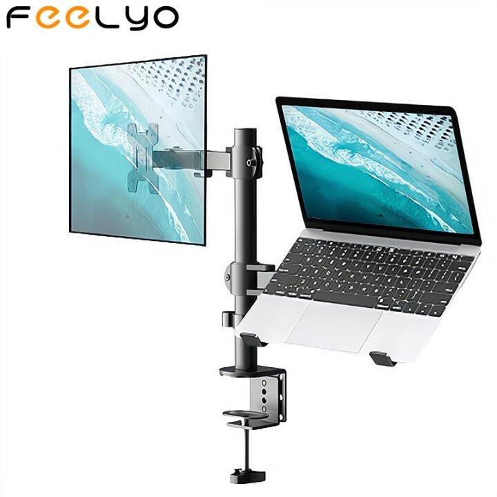 FEELYO Laptop Mount Stand Bracket with Tray Adjustable Arm Dual Monitor ...