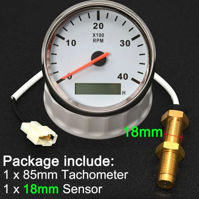 HD 85Mm Tachometer With LCD Hourmeter + Sensor 4000 RPM Meter Tacho 12V ...