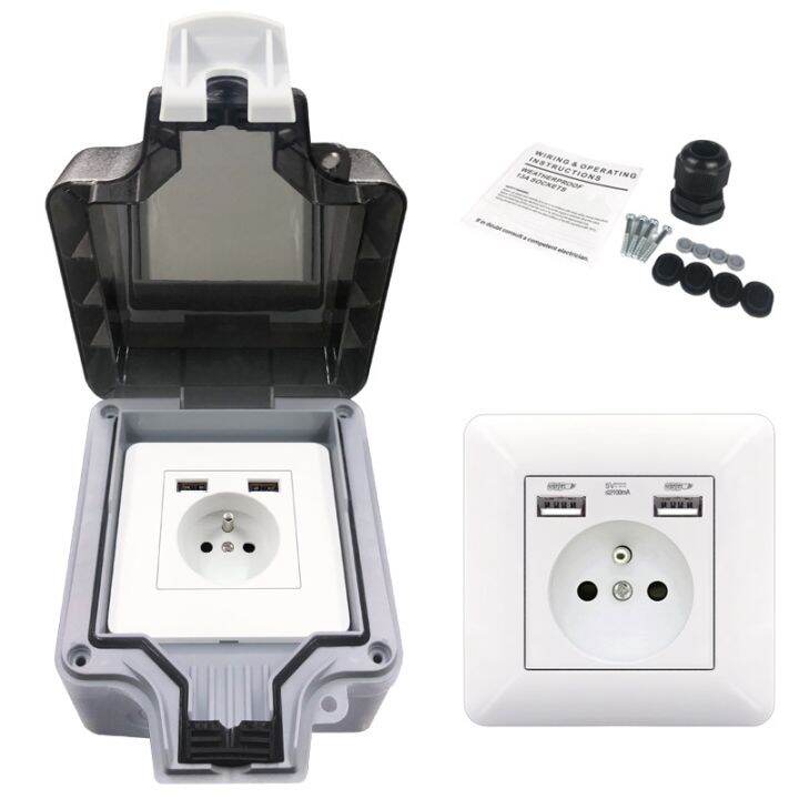 Splash-proof 16A European standard French style with USB socket IP66 ...