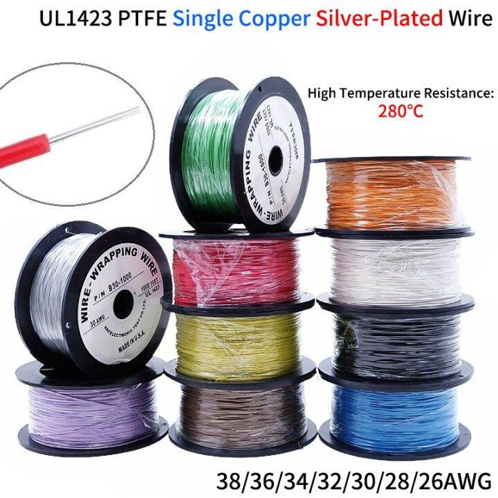 ๑♝ 5M/20M PTFE Silver Plated Copper Wire 38/36/34/30/28/26 AWG Micro Fine UL1423 High ...